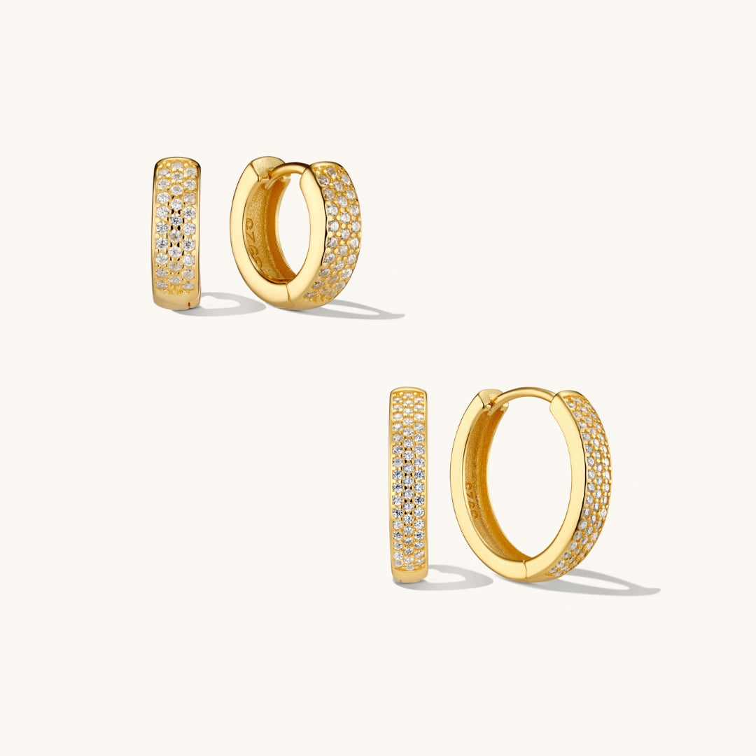 Small Bold Pave Hoops & Medium Bold Pave Hoops Stacking Set in Gold ...